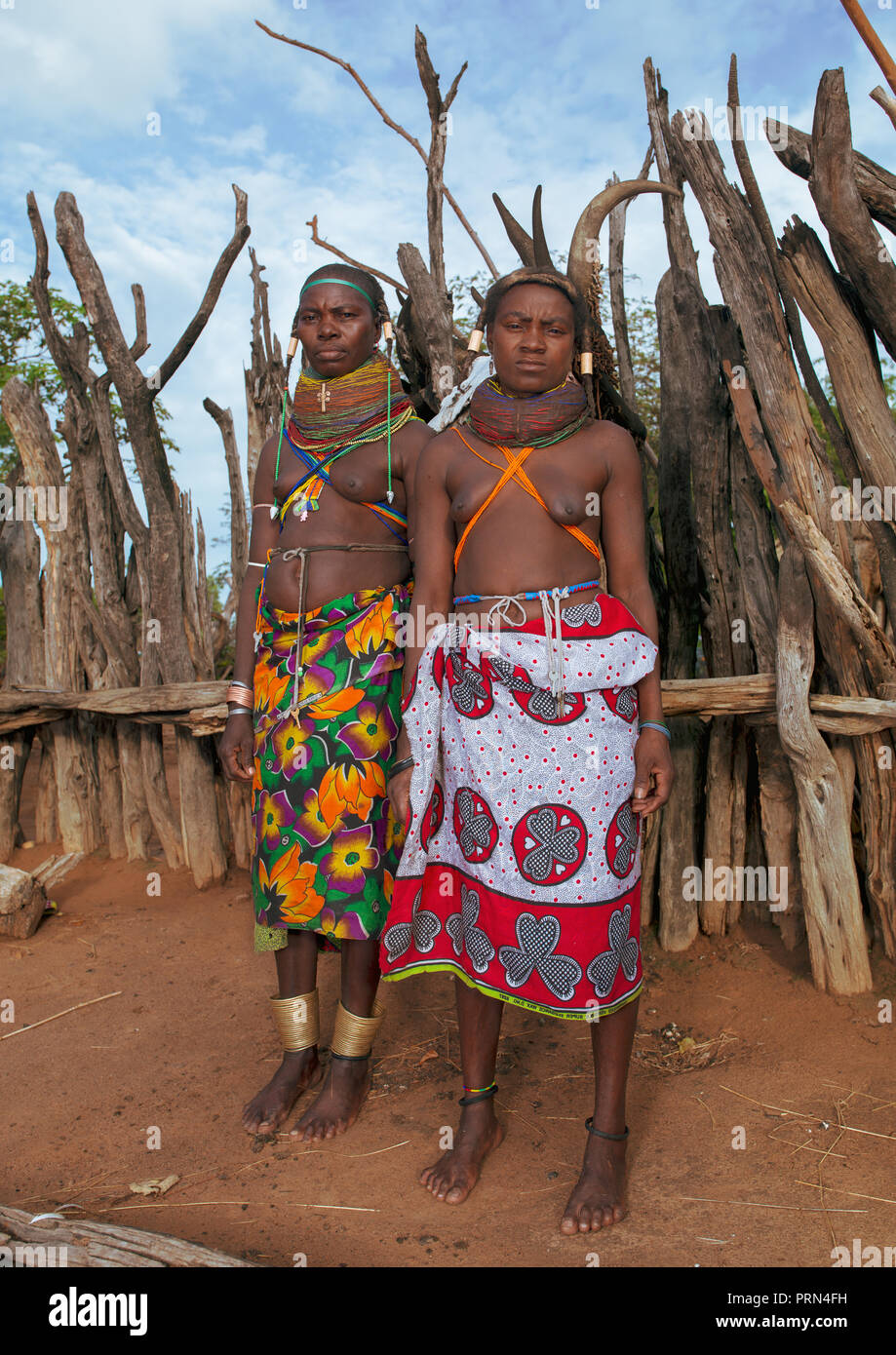 Mumuhuila tribe women in their village, Huila Province, Chibia, Angola ...
