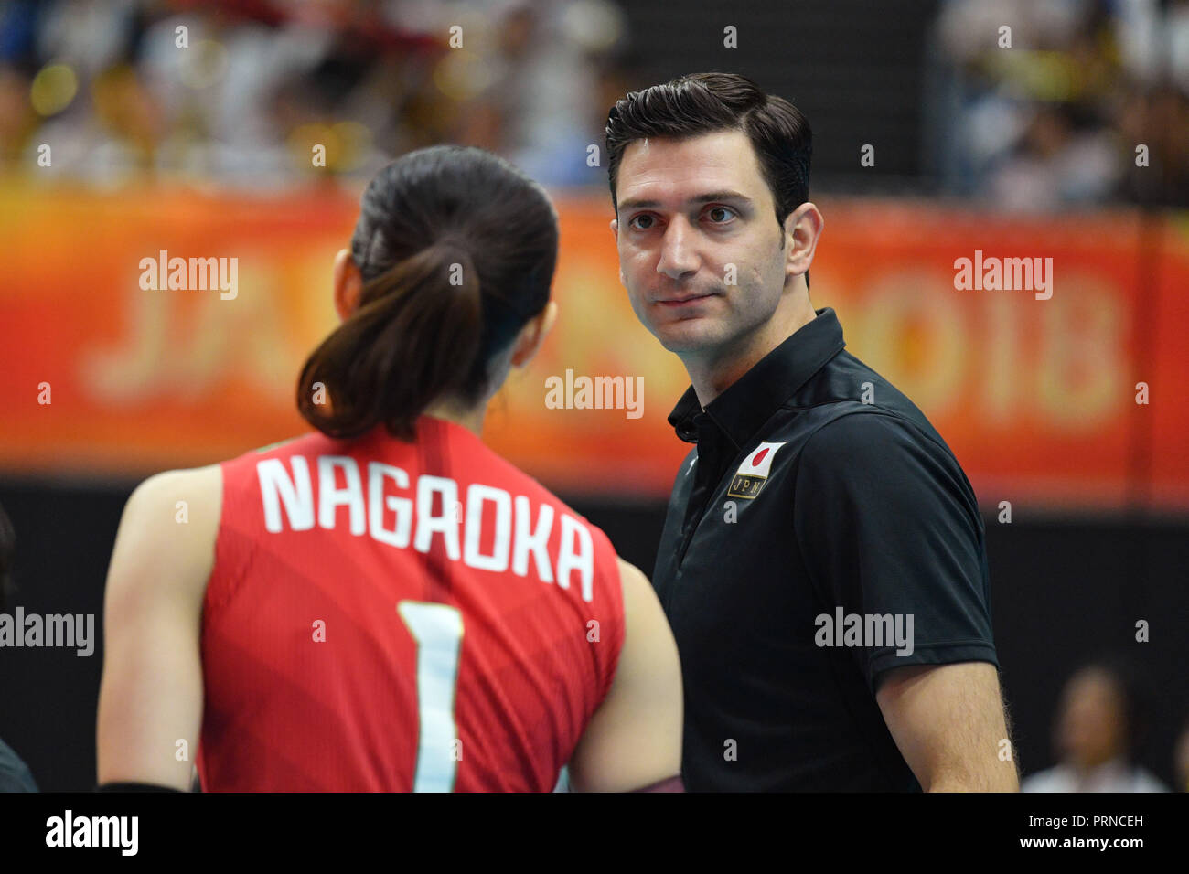 (L-R) Miyu Nagaoka, Ferhat Akbas (JPN), OCTOBER 3, 2018 - Volleyball ...