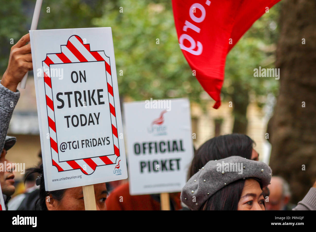 Leicester Square, London - 3rd October 2018. McDonald’s, Wetherspoons, & TGI Friday workers take ...