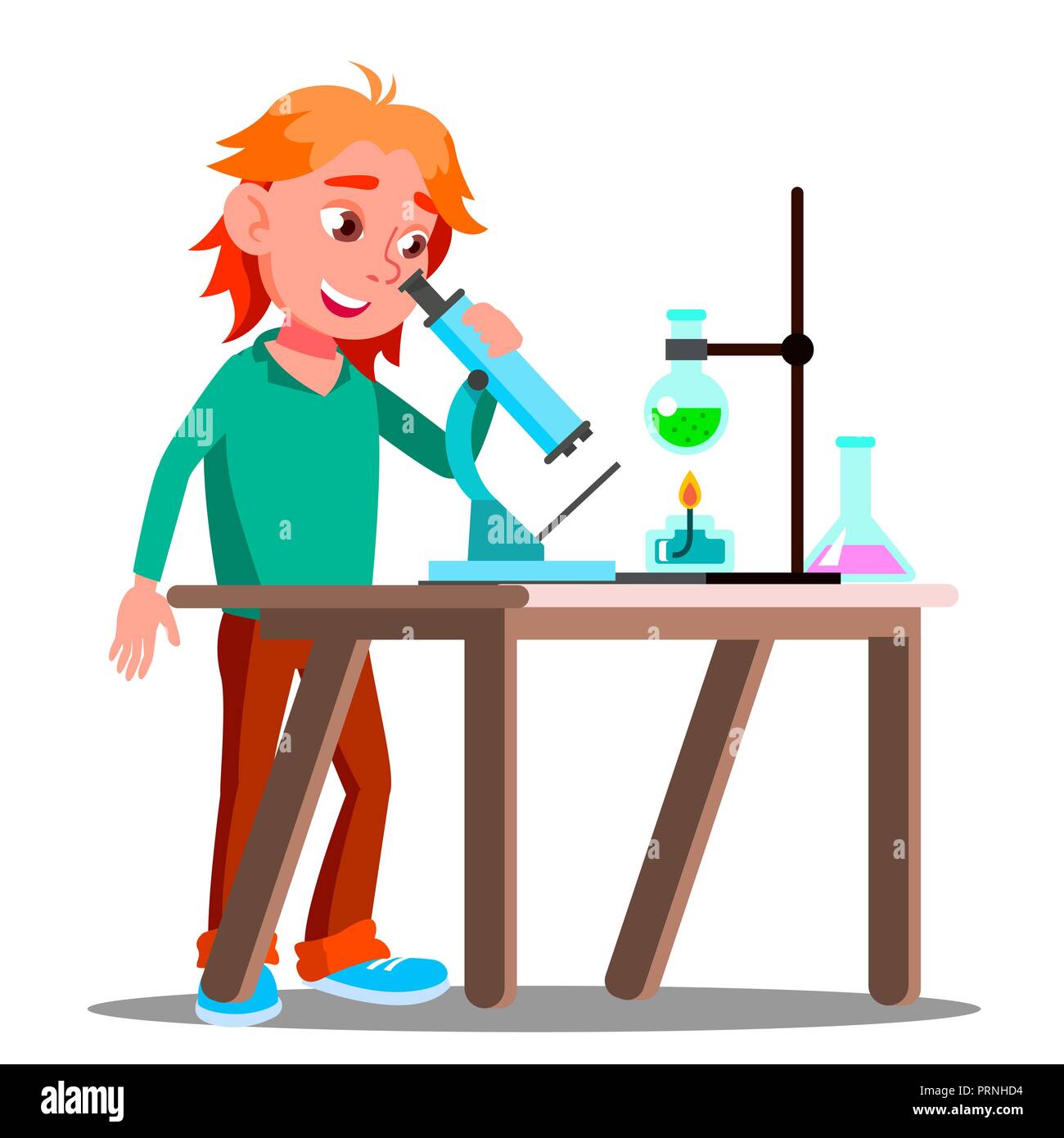 School boy using microscope in Stock Vector Images - Alamy