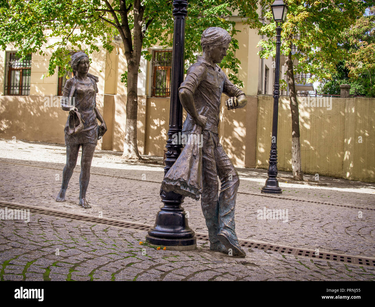 CHISINAU, MOLDOVA-OCTOBER 3, 2018: Sculpture of two lovers before ...