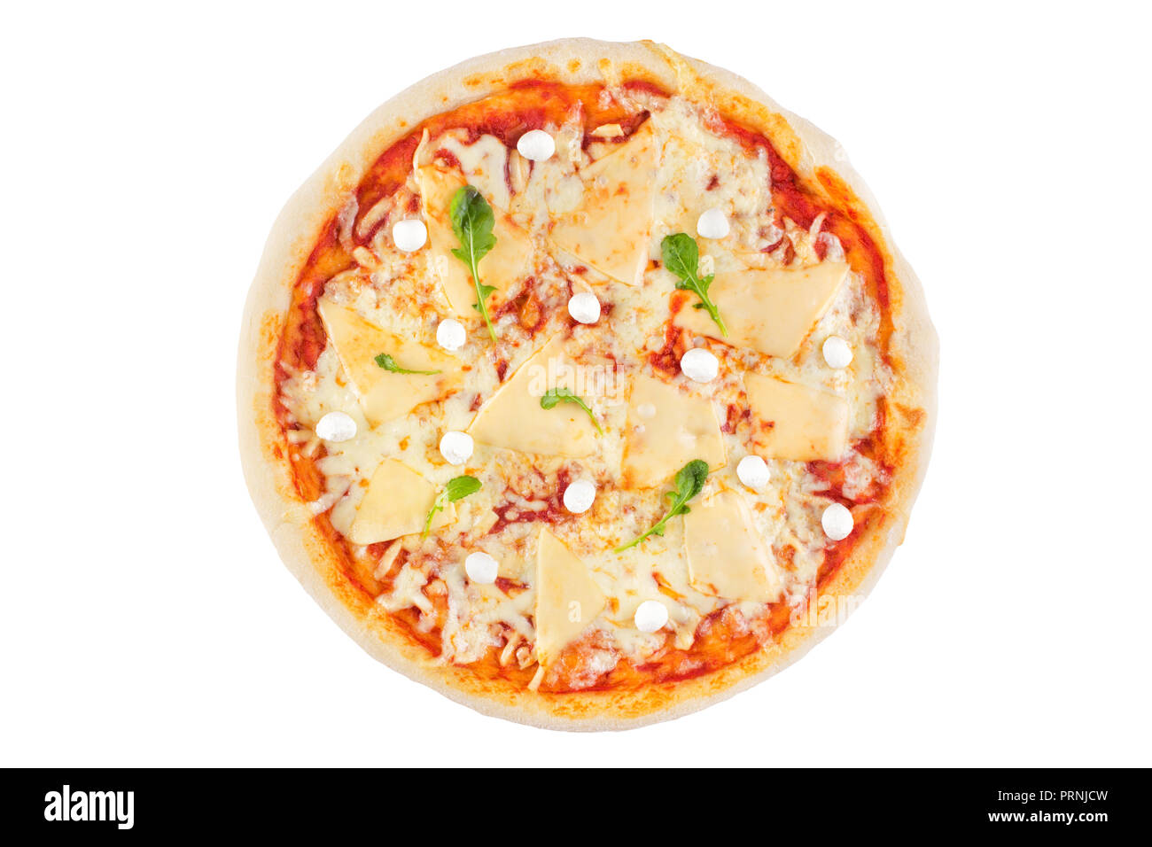 Cheese assorted pizza on a white background. View from above. Isolated ...
