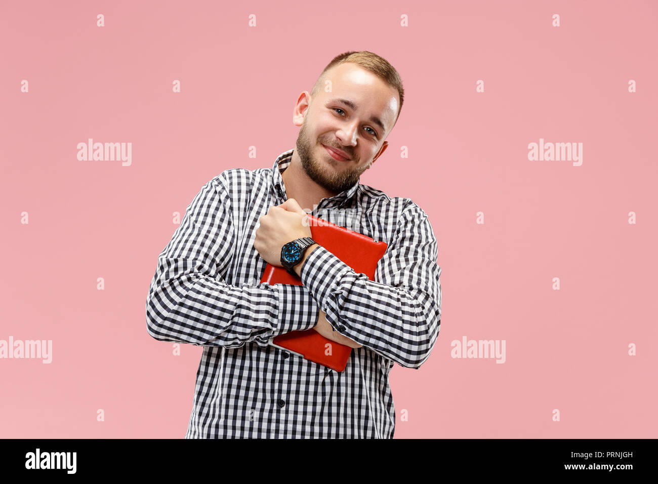 Businessman hugging laptop. Love to computer concept. Attractive male ...