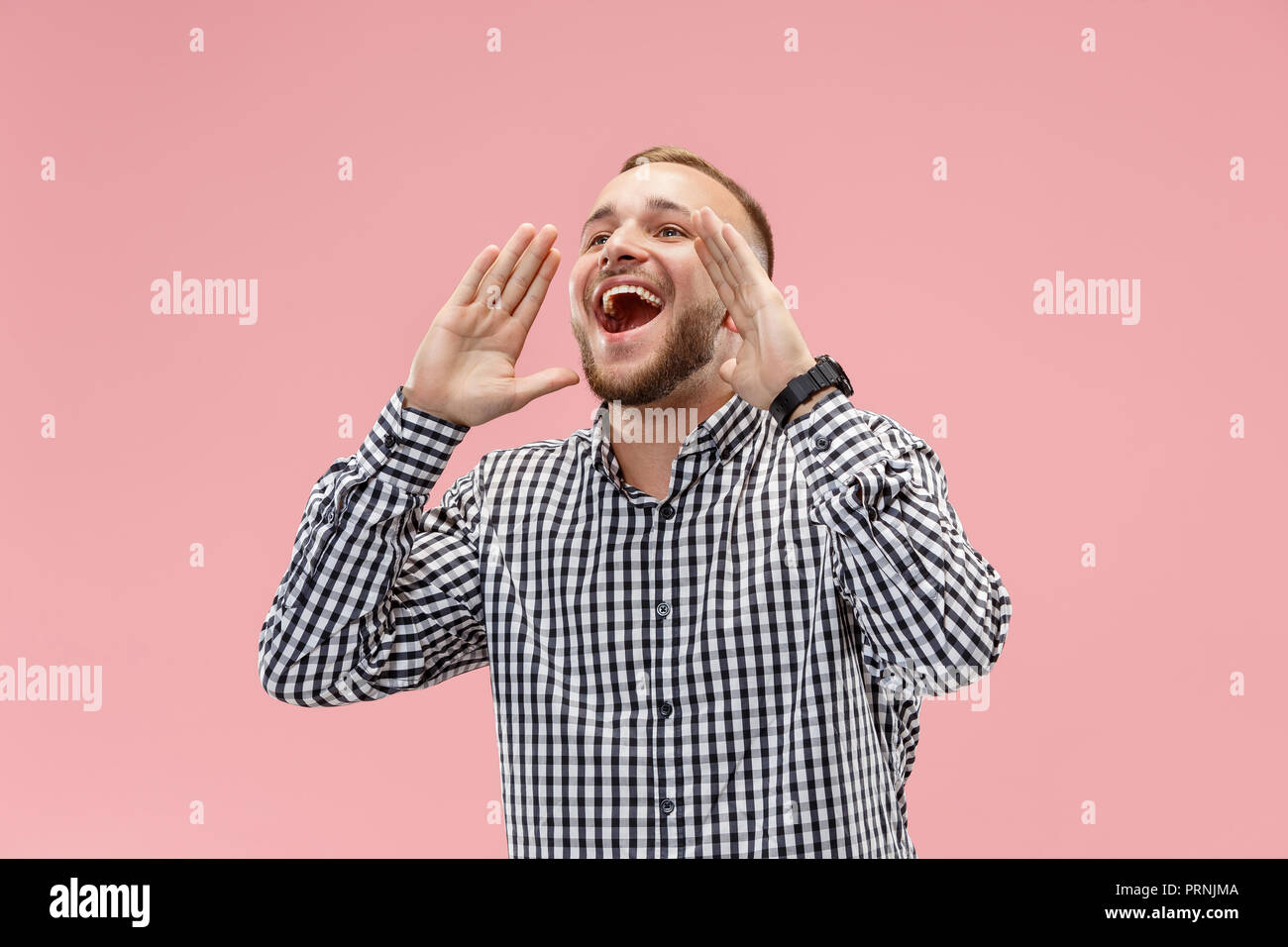 Do not miss. Young casual man shouting. Shout. Crying emotional man ...