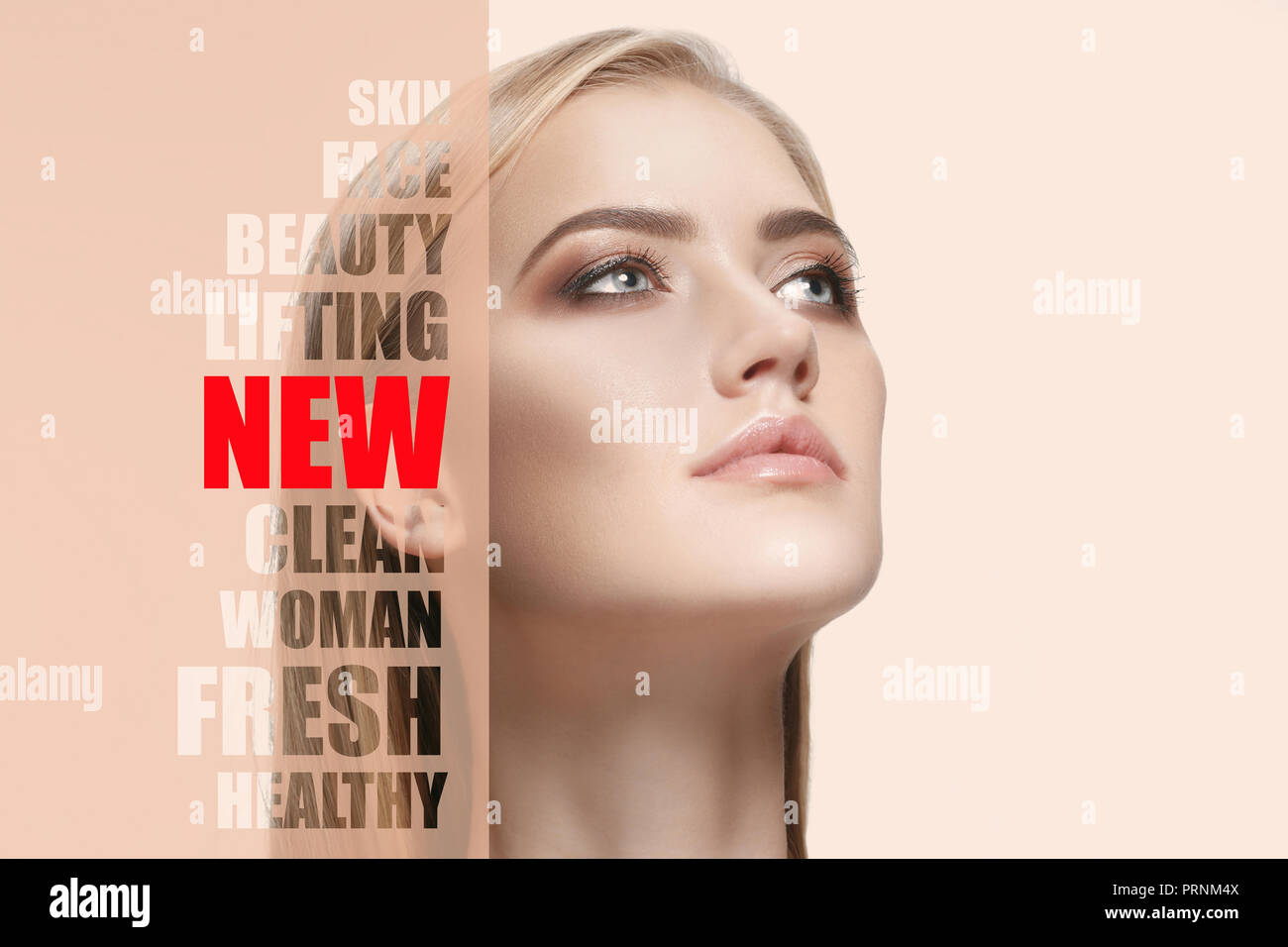 Portrait of face of young, healthy and beautiful woman with perfect ...