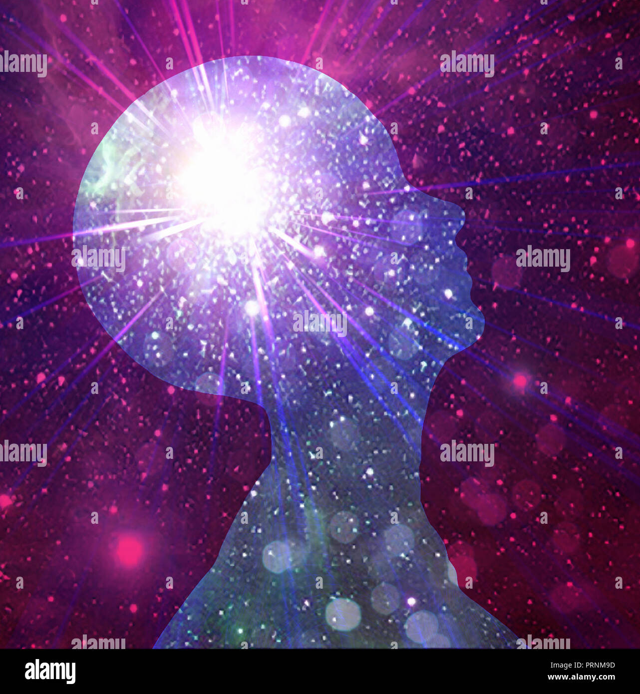 Abstract vivid composition. Bright light in human head silhouette Stock ...