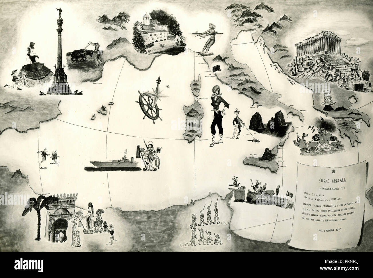 Italian Navy ship Grecale Naval campaign 1954 representation Stock ...