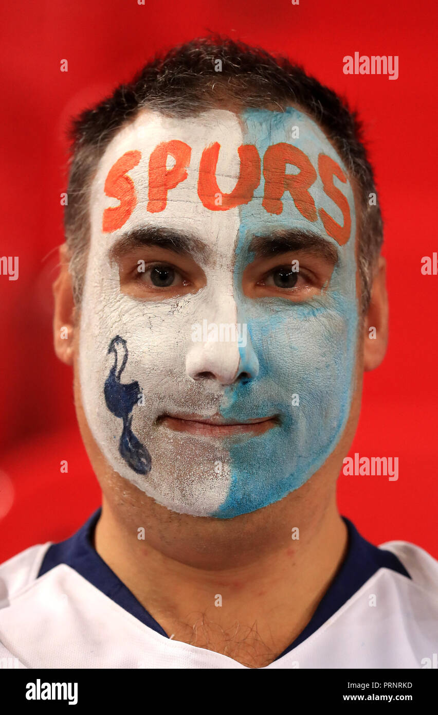 A face painted Tottenham Hotspur fan during the UEFA Champions League ...
