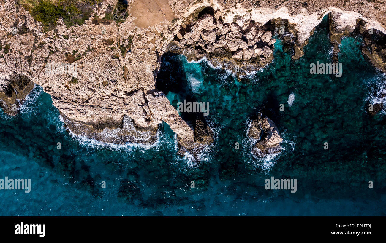 top view of scenic rocky coast with blue sea, Cyprus Stock Photo - Alamy