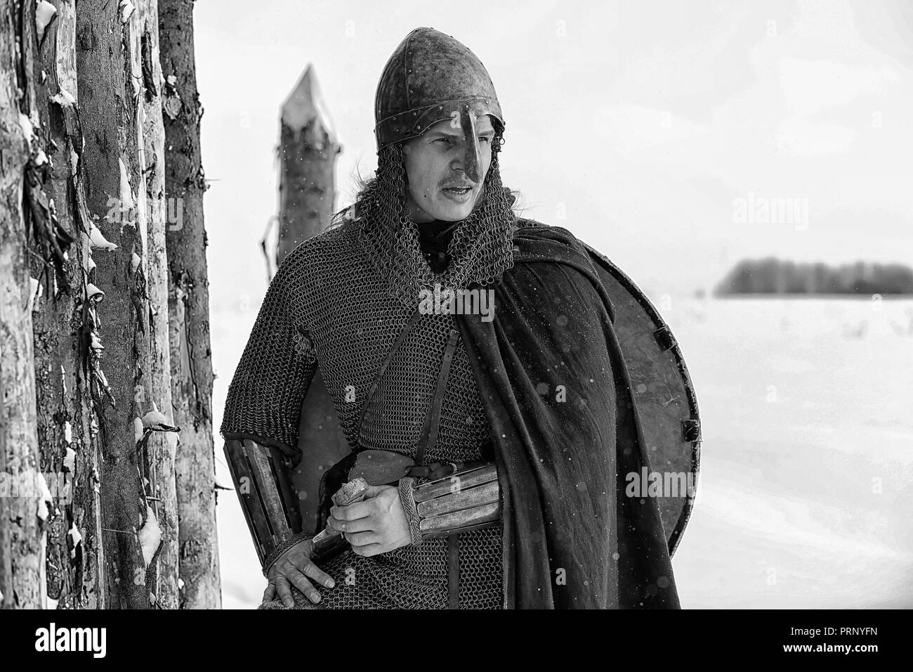 Defender the young warrior in armor Stock Photo - Alamy