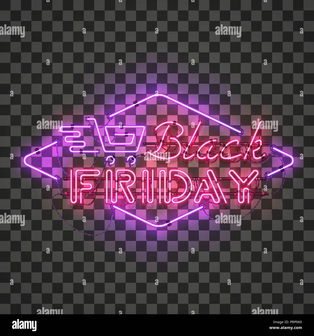 Shining and glowing realistic BLACK FRIDAY red neon sign with purple ...
