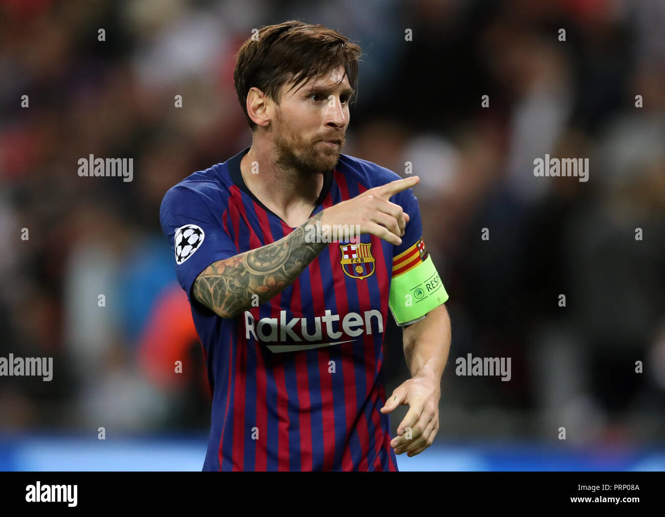 Barcelona's Lionel Messi celebrates scoring his sides fourth goal ...