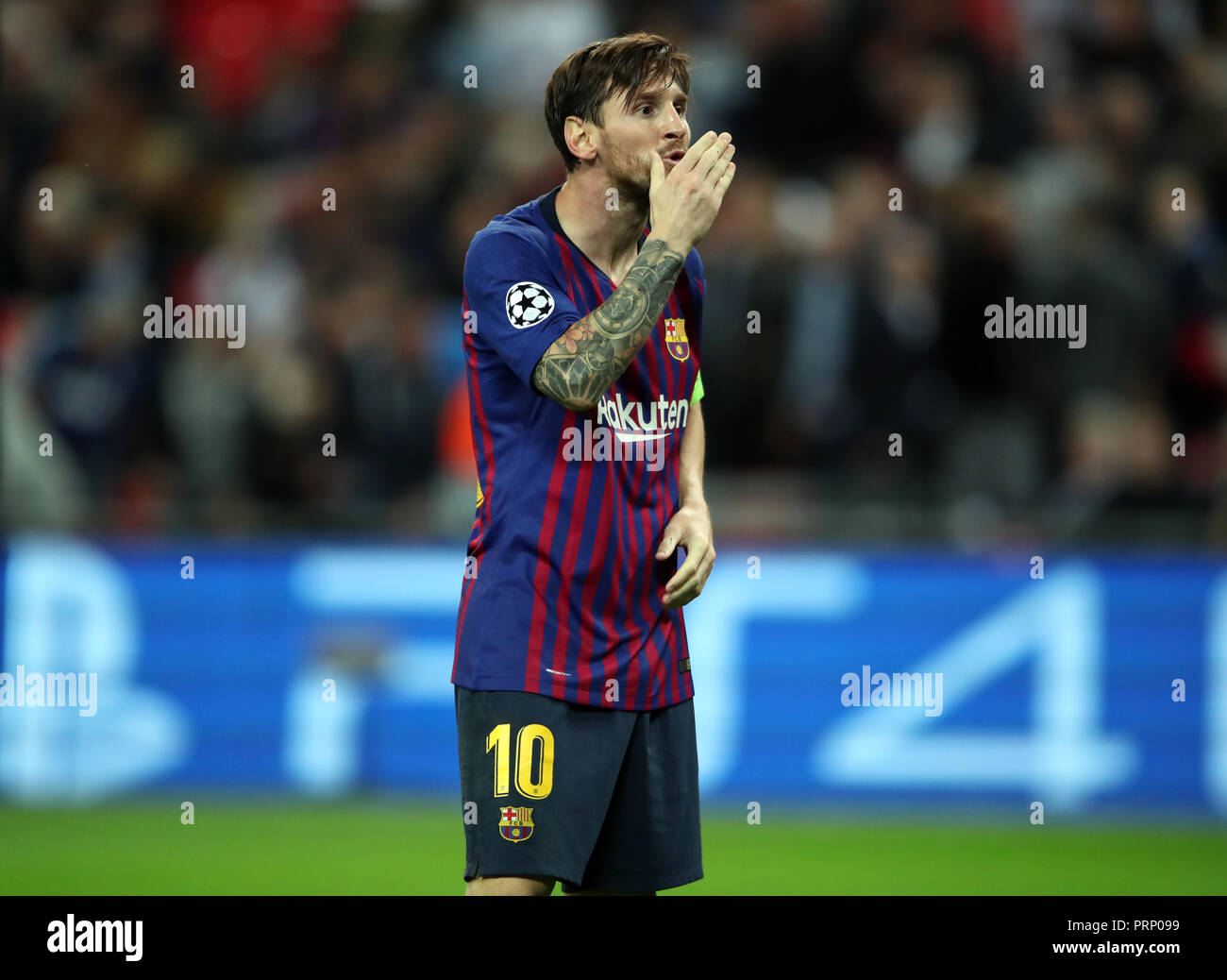 Barcelona's Lionel Messi celebrates scoring his sides fourth goal ...