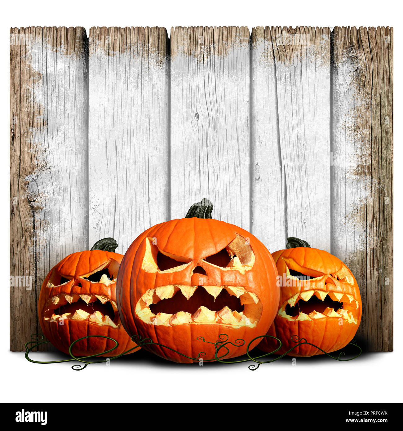 Pumpkin monster rustic sign with three scary pumpkins on old painted ...