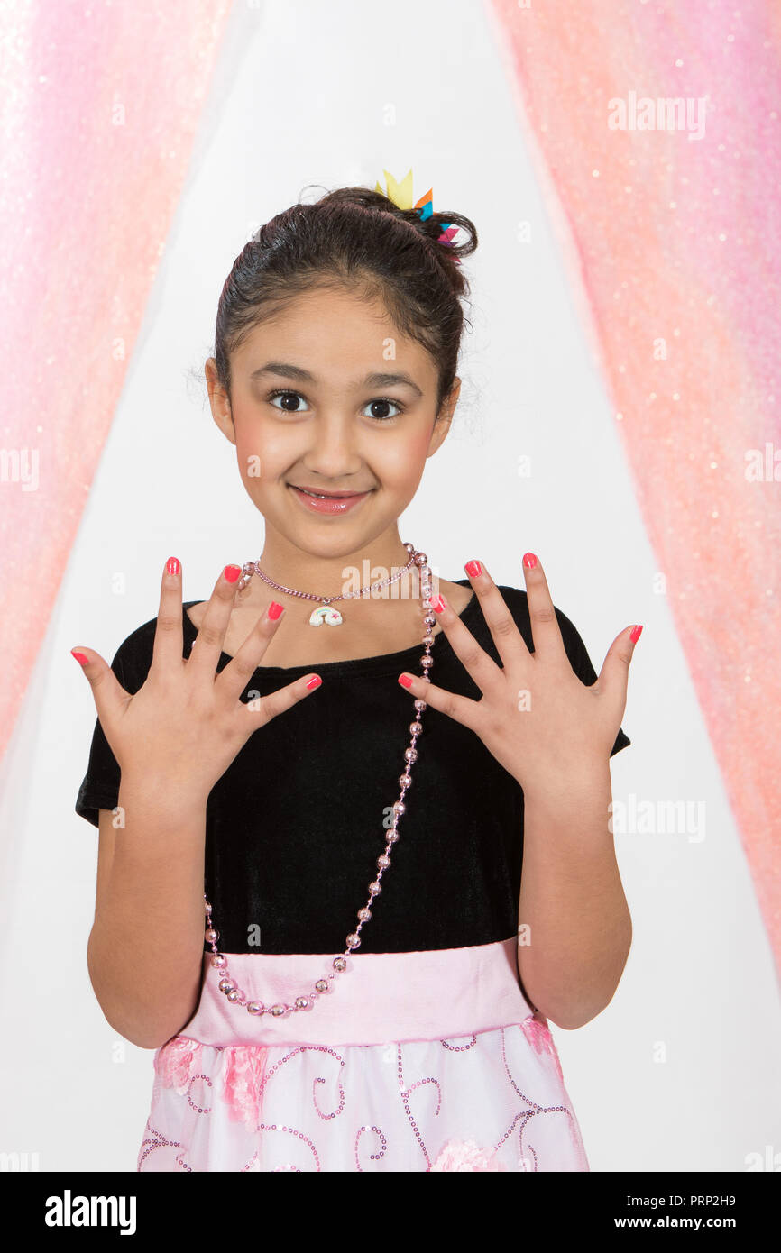 Portrait of Little Girl Excited to Display Her Painted Nails Stock ...