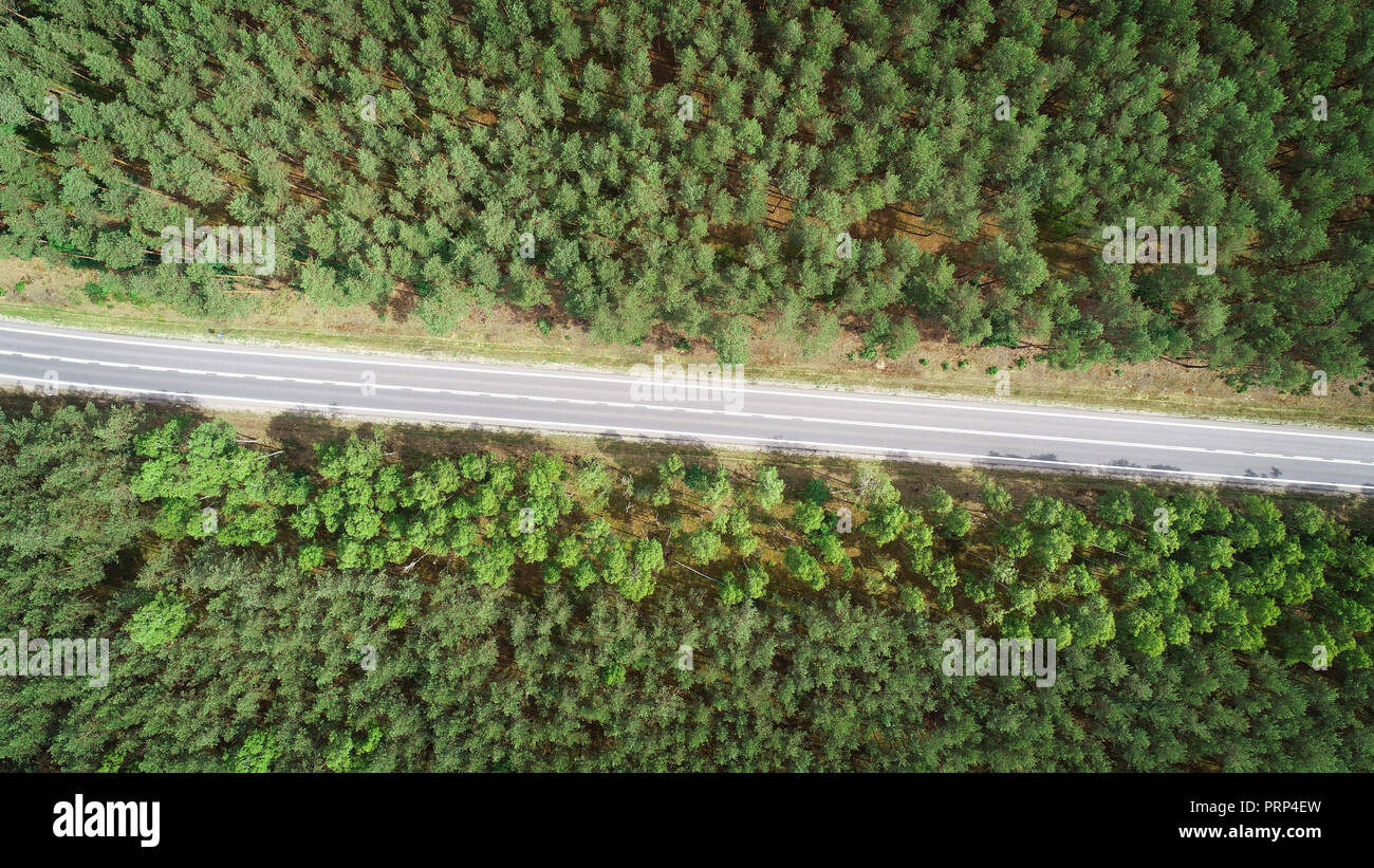 Aerial landscape - road in the forest Stock Photo - Alamy