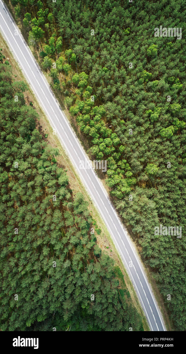 Aerial landscape - road in the forest Stock Photo - Alamy