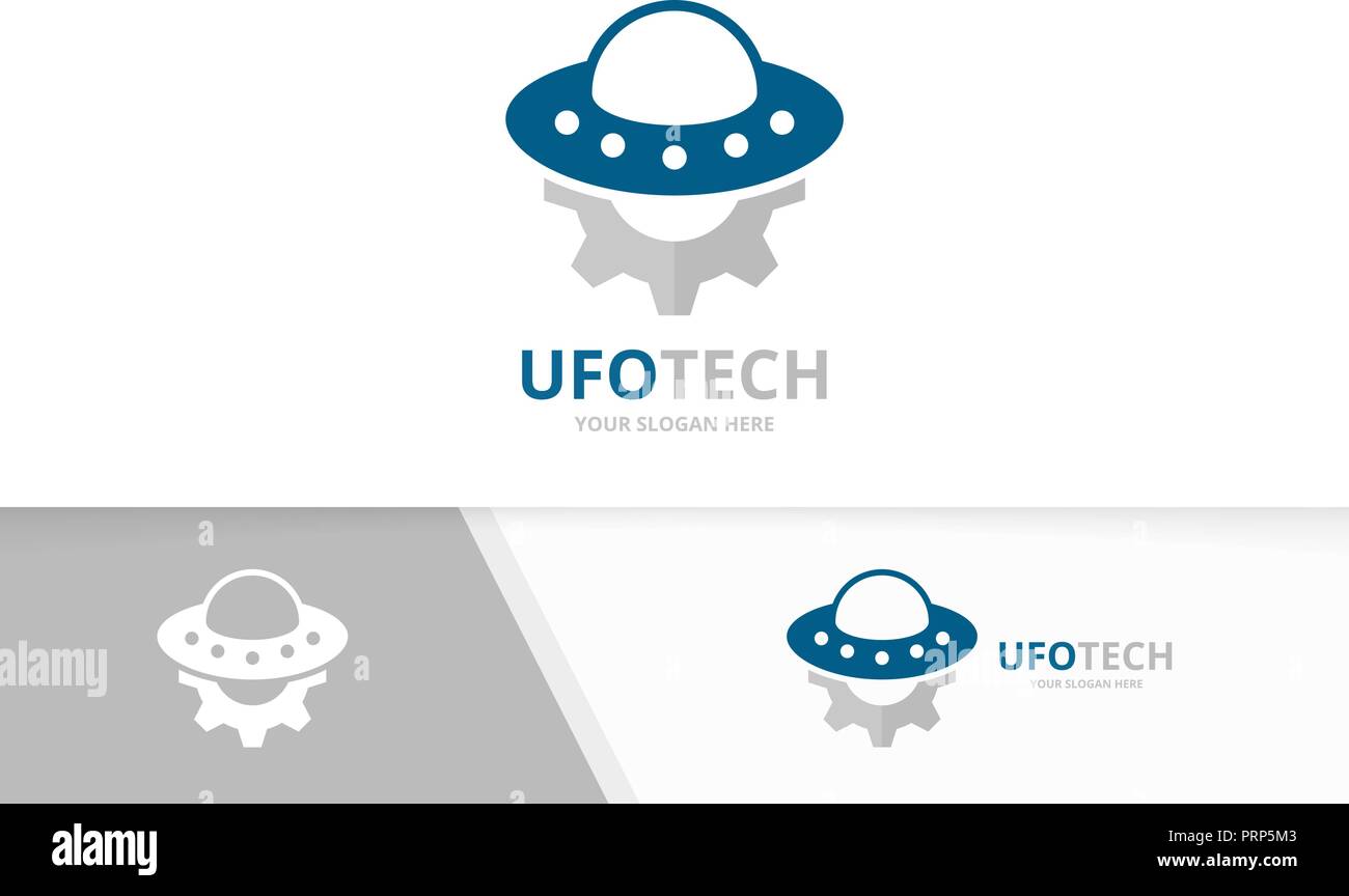 Vector UFO and gear logo combination. Spaceship and mechanic symbol or ...