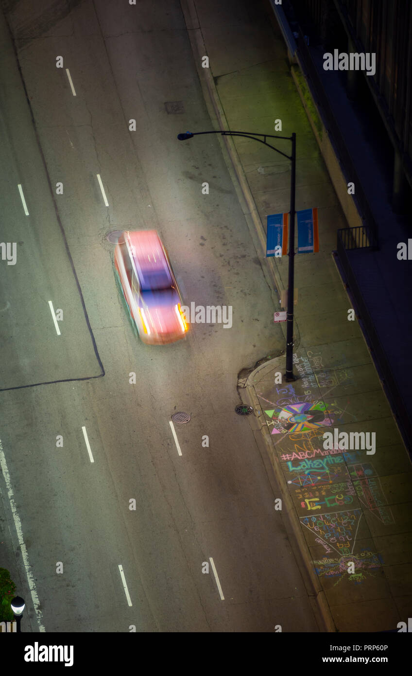 Aerial View Of Cars Streaking By Street Lamp At Night Stock Photo - Alamy