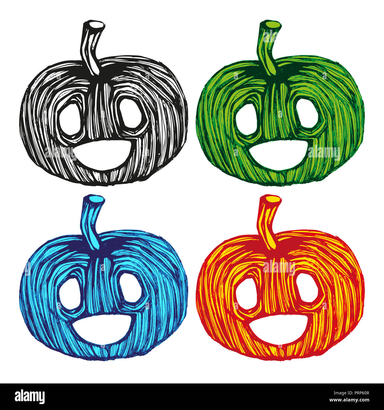 Doodle pumpkins. paint hand drawn picture in cartoon style. Stock ...