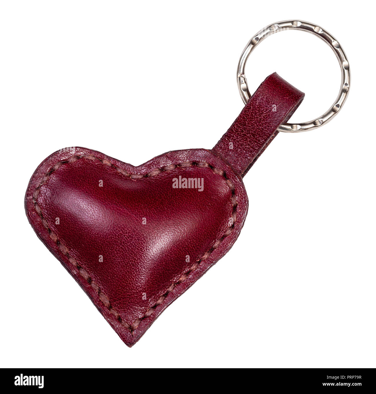 empty handmade burgundy colored leather heart shaped key fob cut out on ...