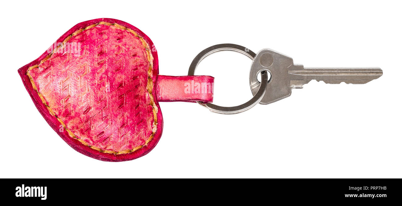 door key with handmade pink colored embossed leather heart shaped key ...