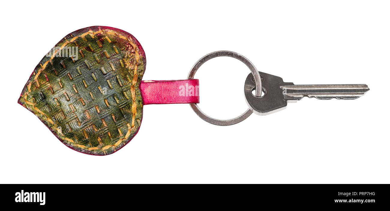 door key on handmade green colored embossed leather heart shaped key ...