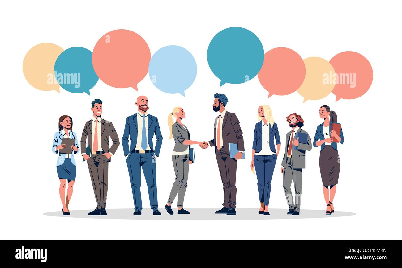 business people group chat bubble communication concept businessmen ...