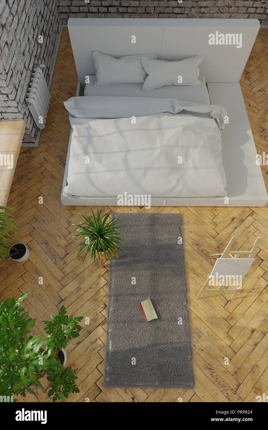 3d rendering bed top view hi-res stock photography and images - Alamy
