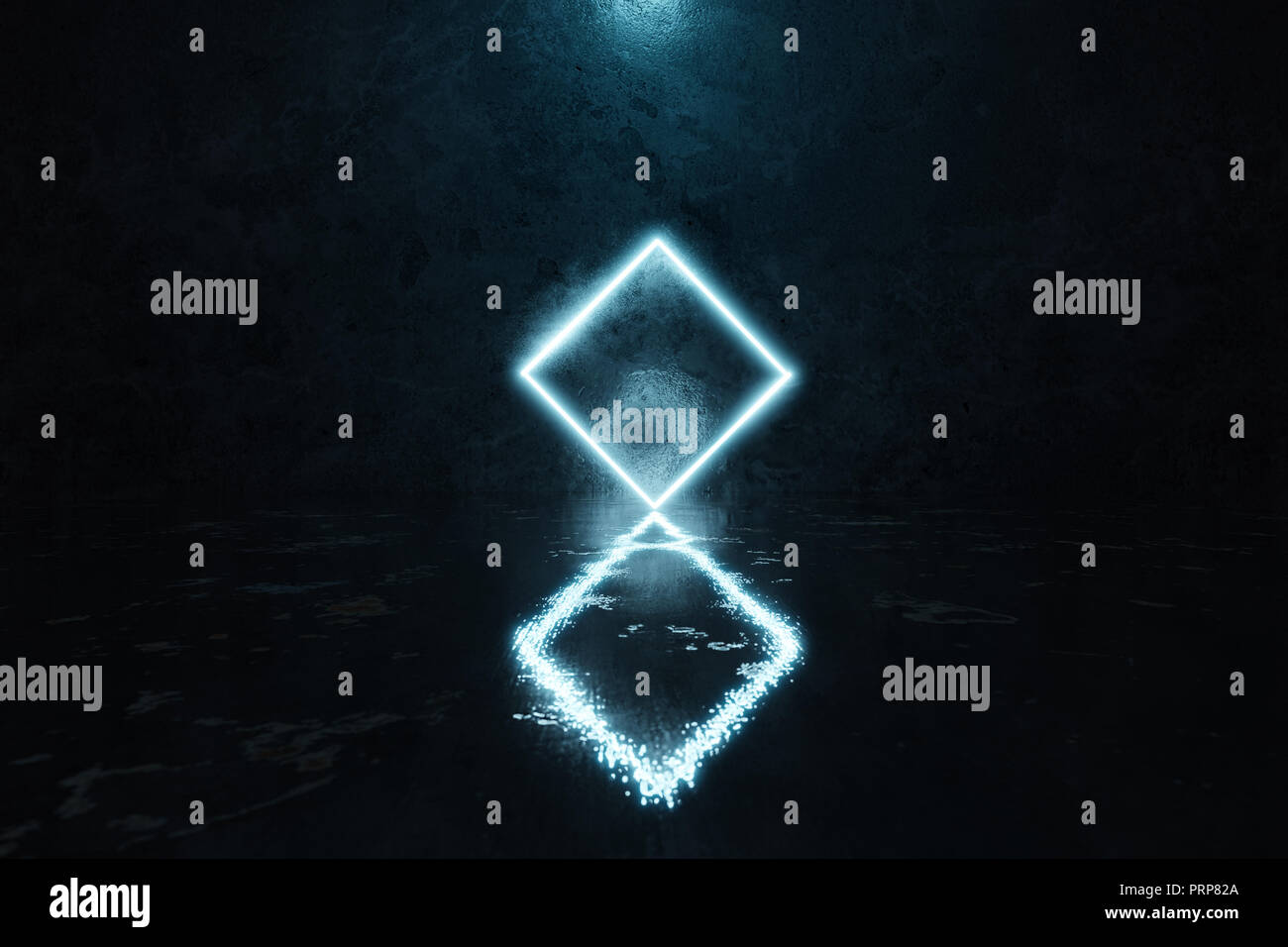 3d rendering of blue lighten square shape with light spot in front of ...