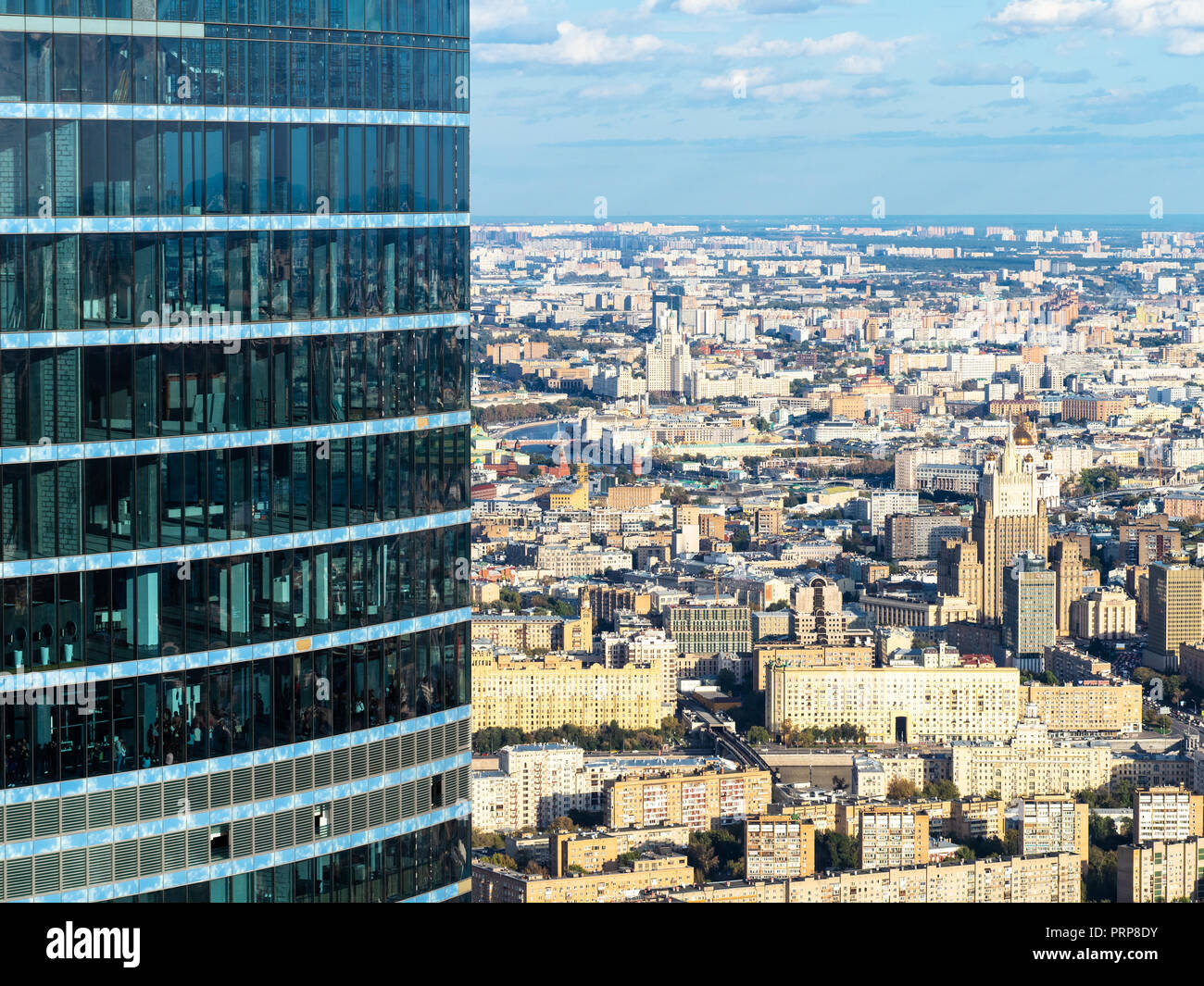 aerial view of center of Moscow from observation deck High Port 354 in ...