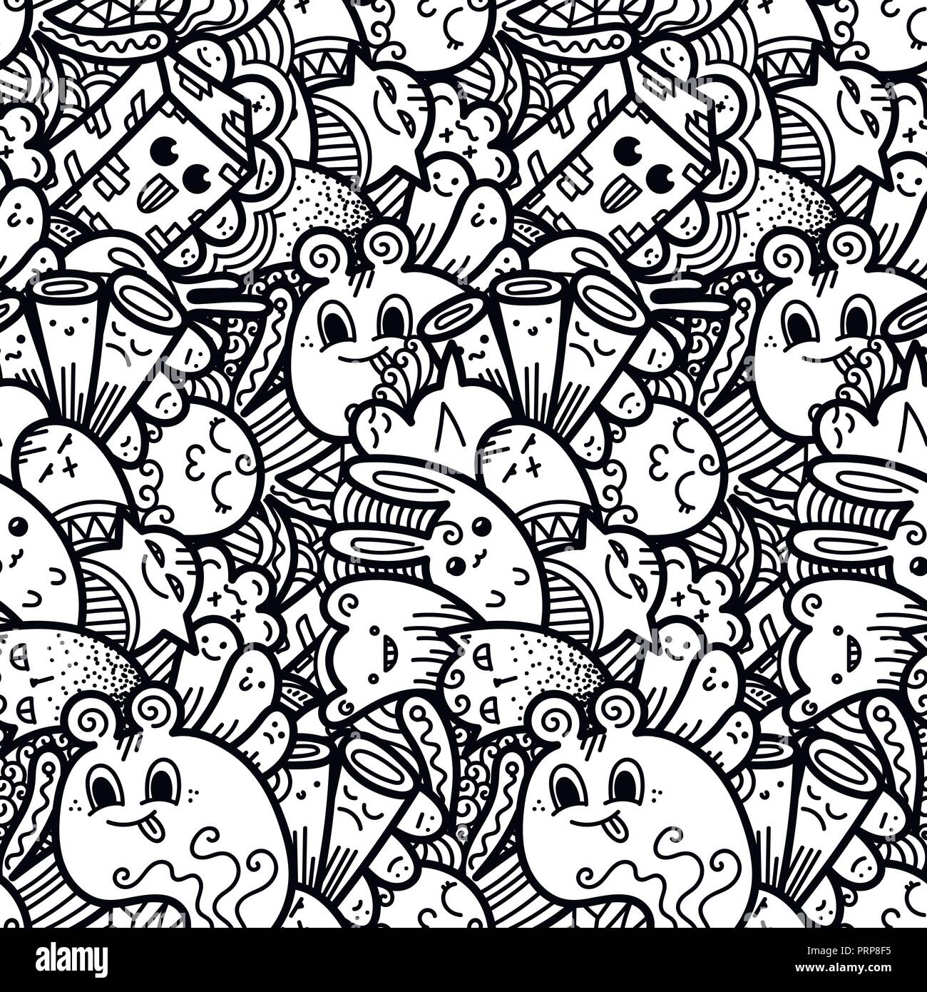 Funny doodle monsters seamless pattern for prints, designs and coloring ...