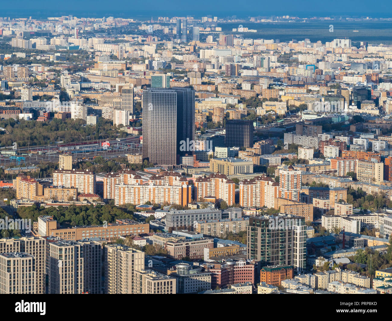 aerial view of north of Moscow from observation deck High Port 354 in ...