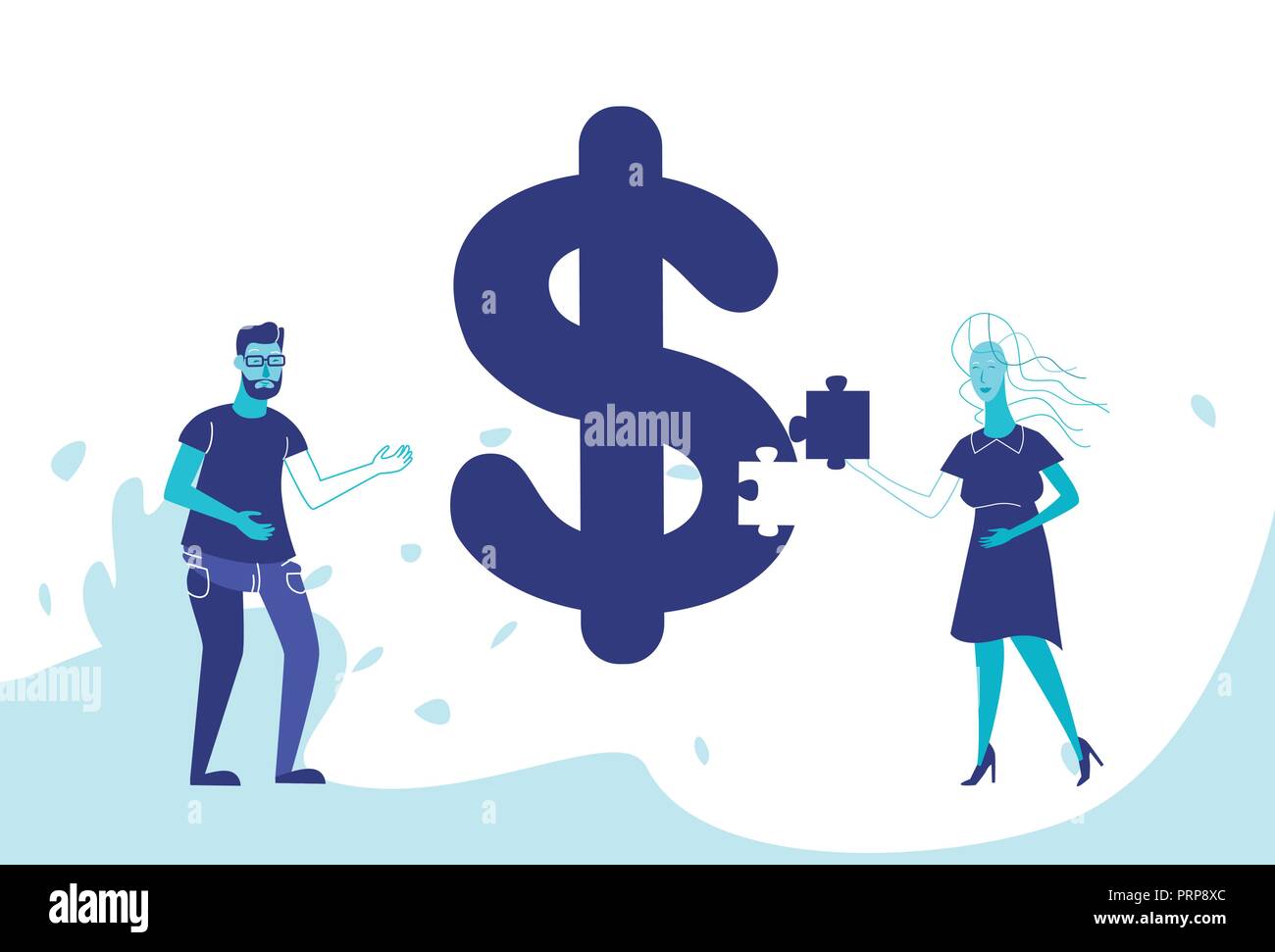 business couple making puzzle dollar icon financial problem solution ...
