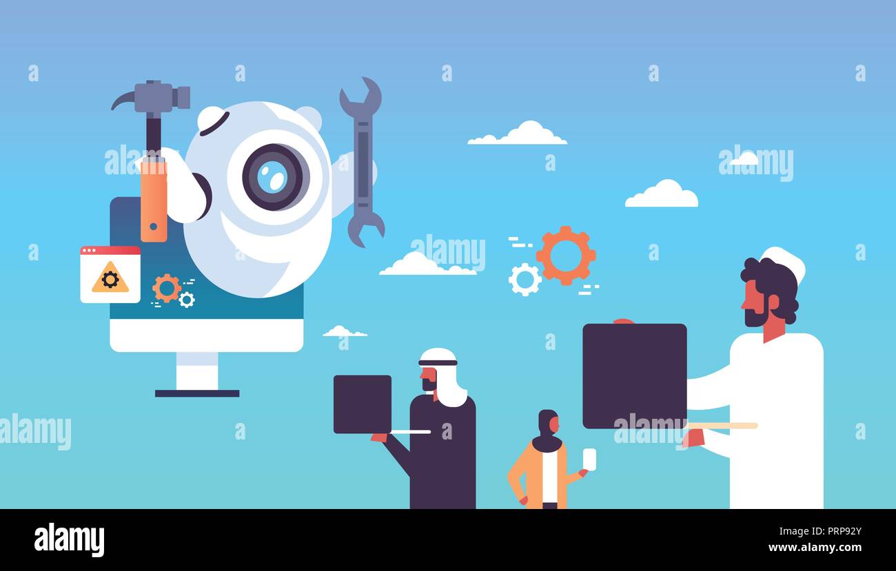 support bot robot wrench service repair concept artificial intelligence ...