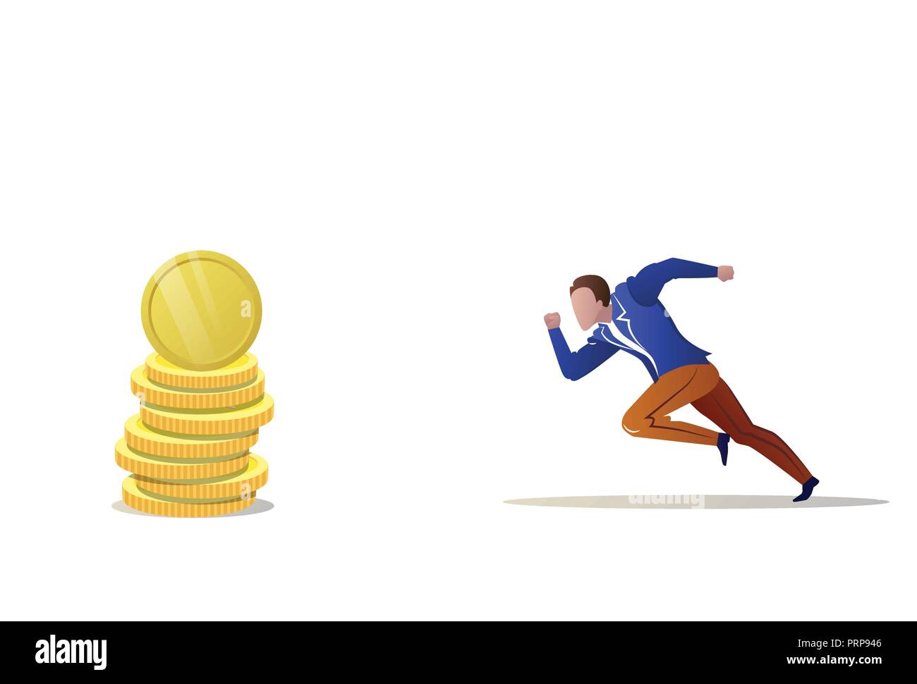 businessman running forward money coin stack growth wealth concept man ...