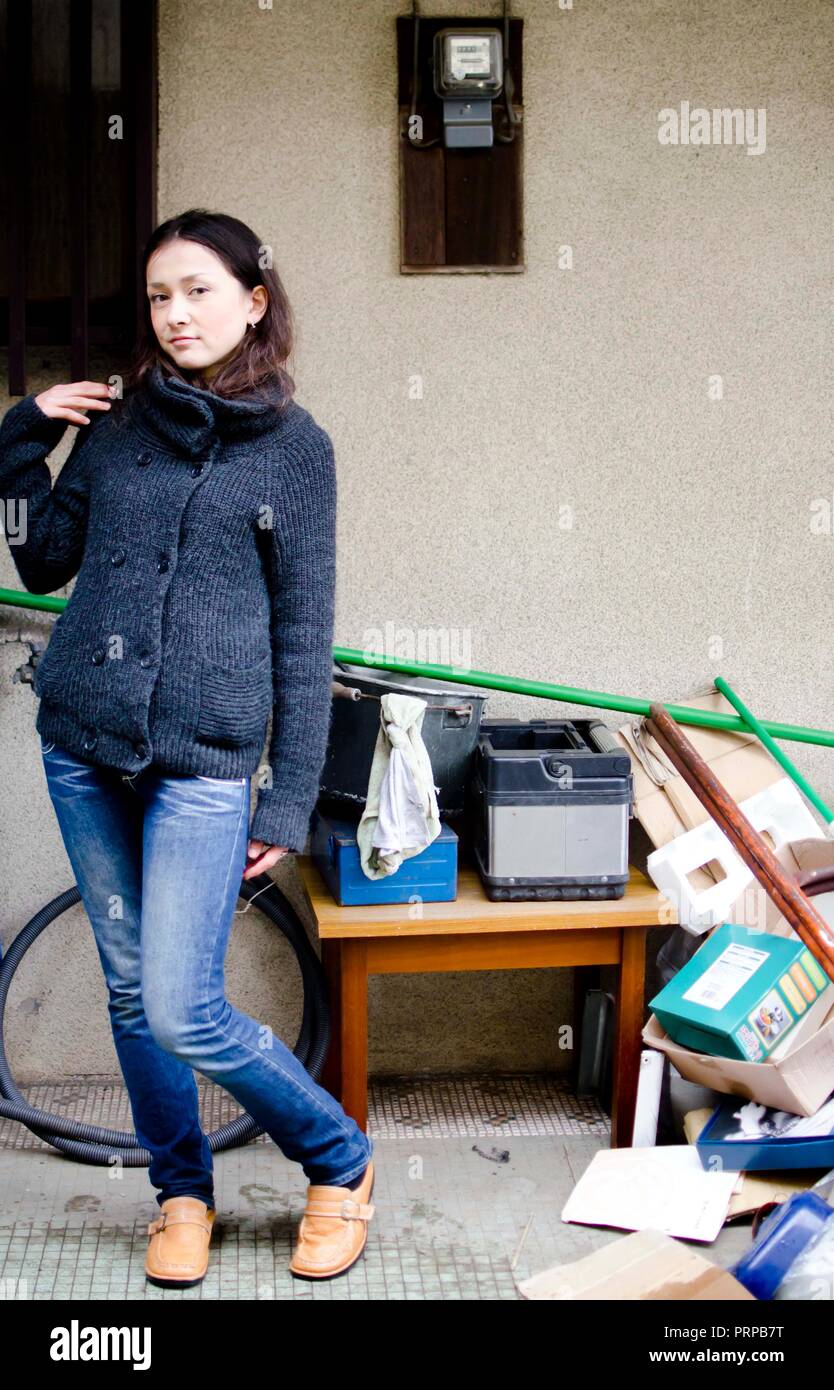 Japanese Girl poses on the street in Fussa, Japan. Fussa is a city located in Tokyo Stock Photo ...