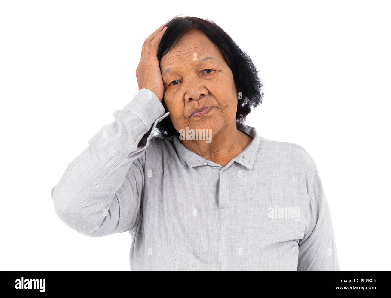 senior woman feel headache isolated on a white background Stock Photo ...