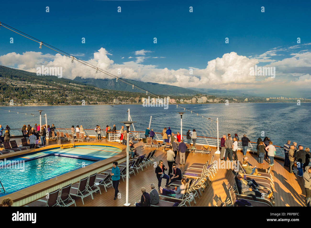 Cruise ship passengers on rear outdoor Lido deck beside The Seaview ...
