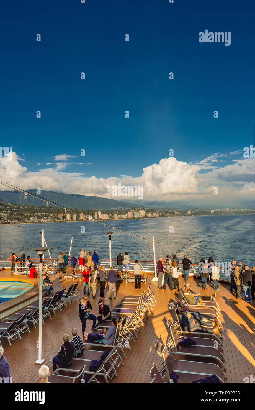 Cruise ship passengers on rear outdoor Lido deck beside The Seaview ...