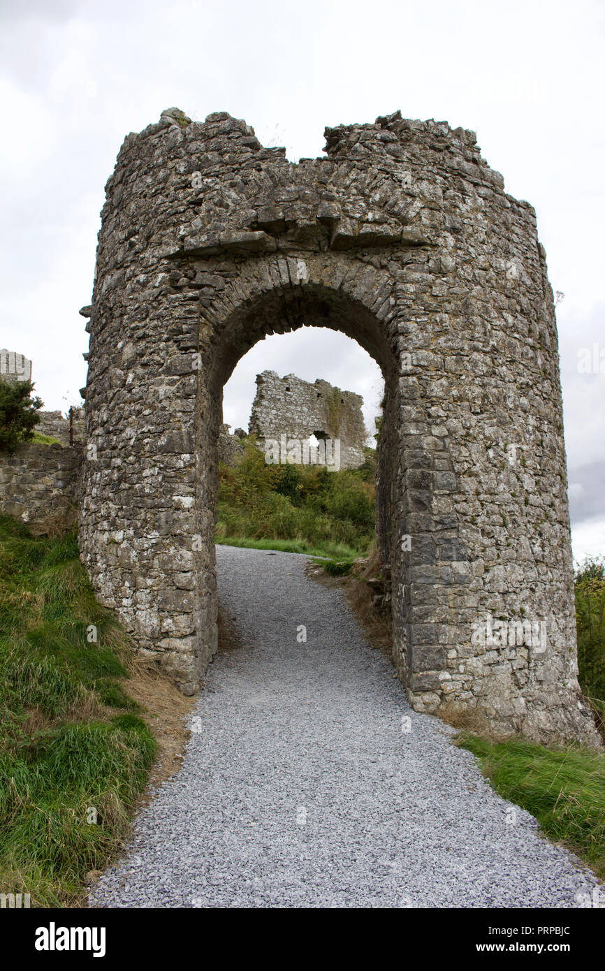 Stone arch entry gate to a medieval castle ruin in Ireland (Rock of ...