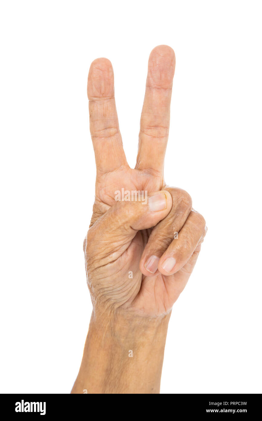 senior hand counting number 2 (two) isolate on a white background Stock ...