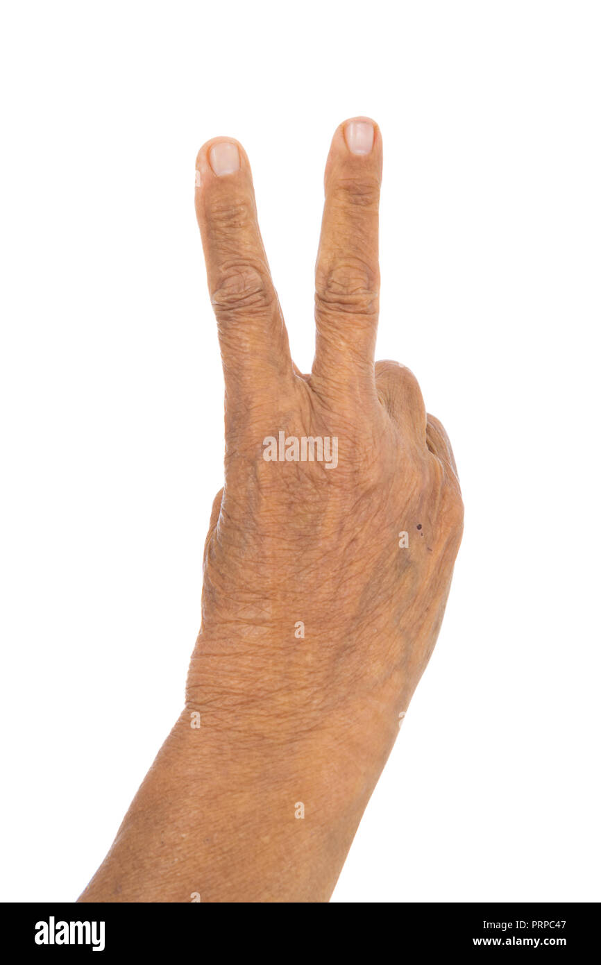senior hand counting number 2 (two) isolate on a white background Stock ...