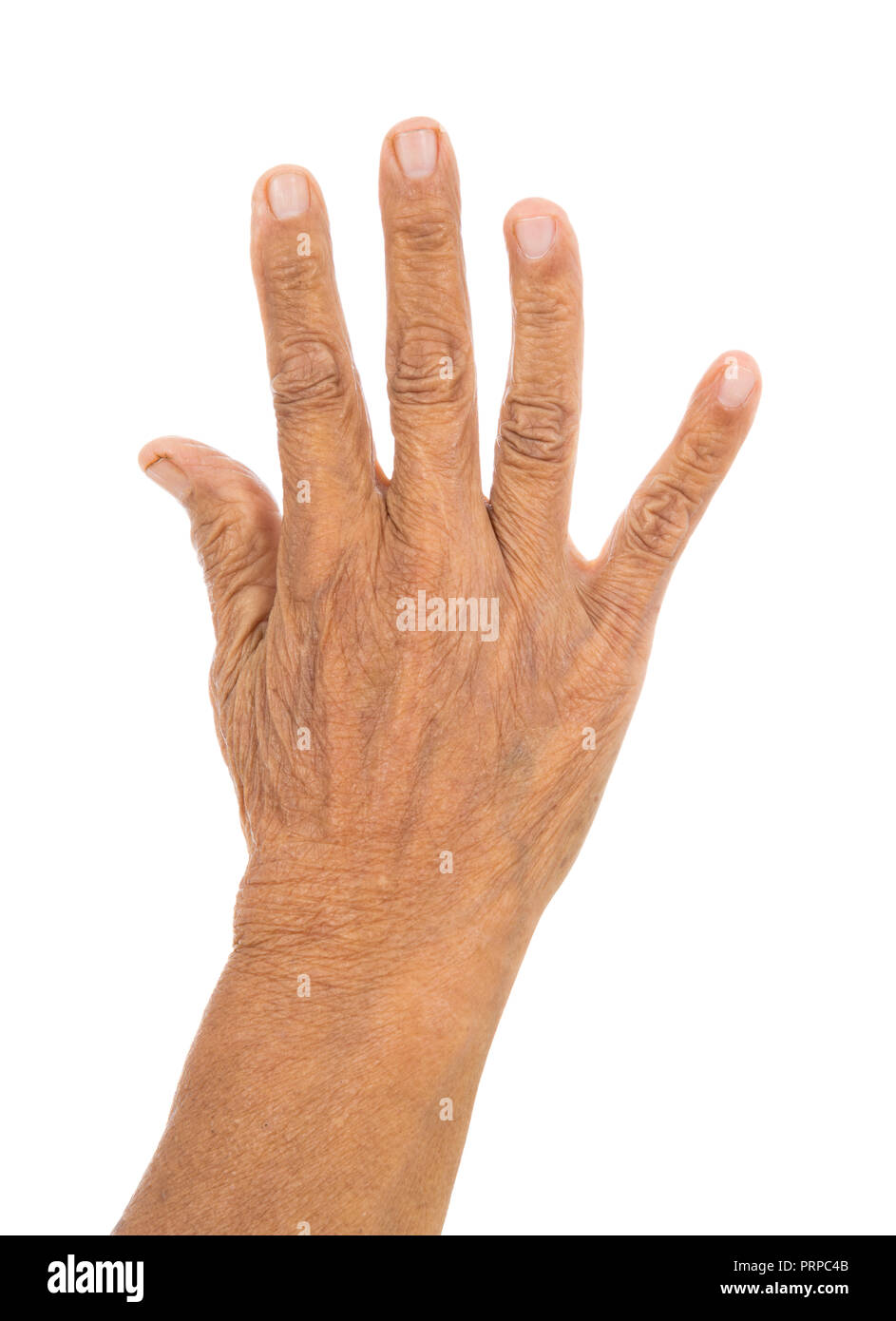 senior hand counting number 5 (five) isolate on a white background ...