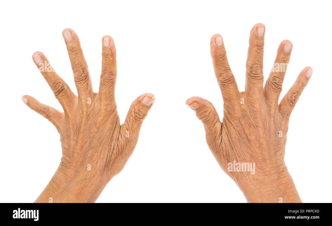 senior hand counting number 10 (ten) isolate on a white background ...
