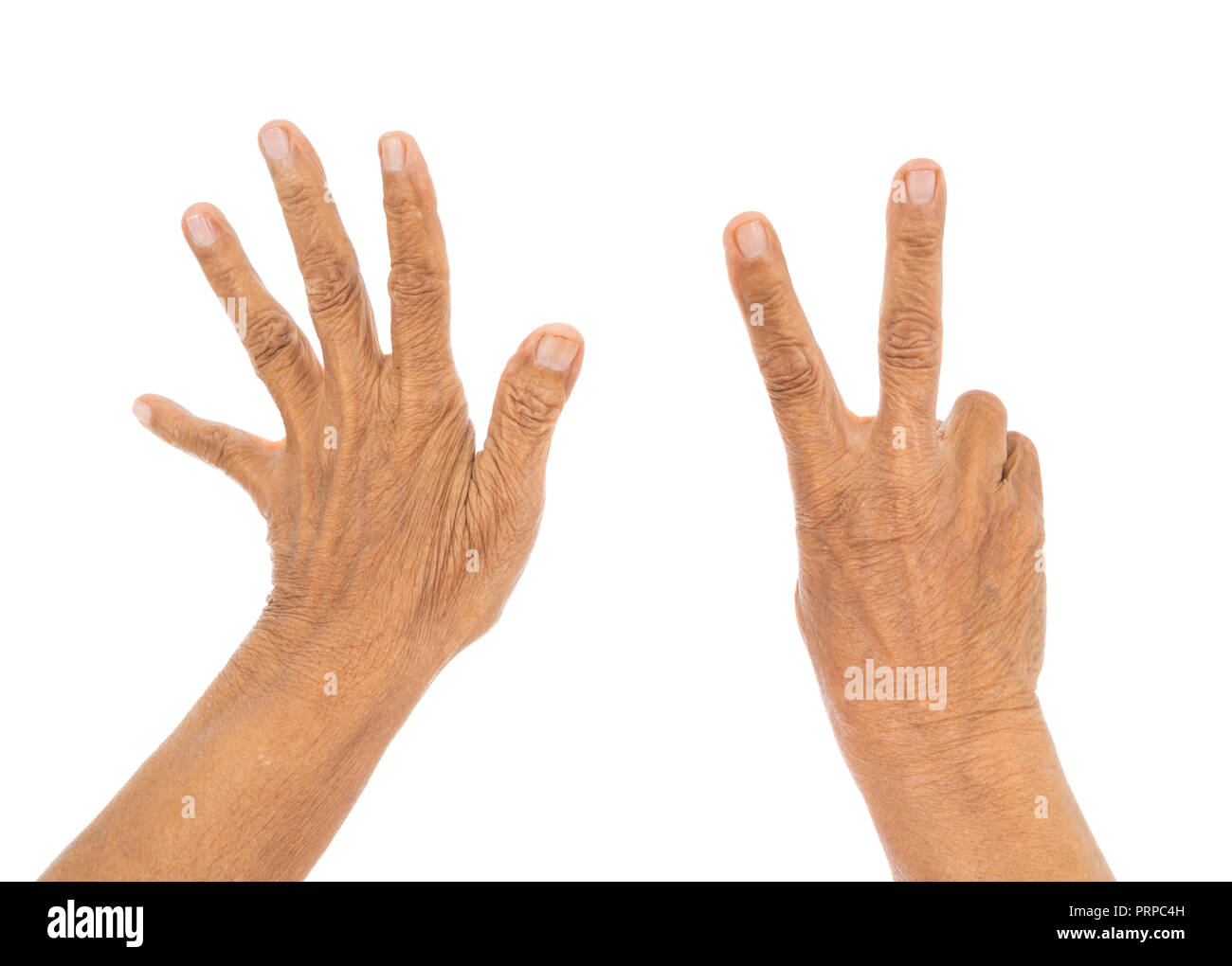 senior hand counting number 7 (seven) isolate on a white background ...