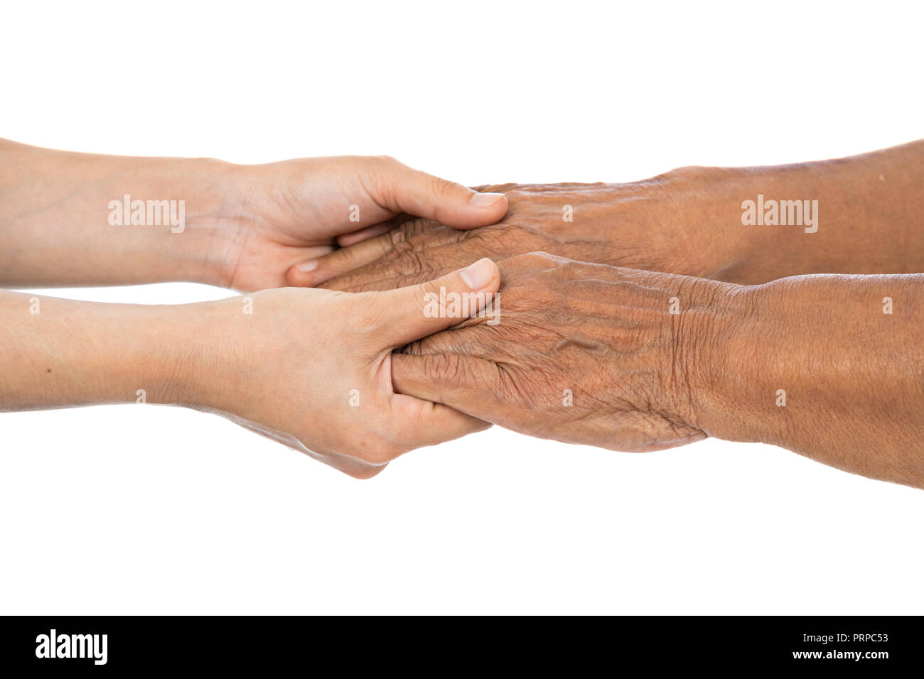 old and young female hand isolated on a white background Stock Photo ...