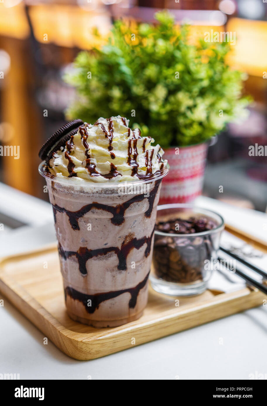 chocolate frappe with whipped cream on table Stock Photo - Alamy