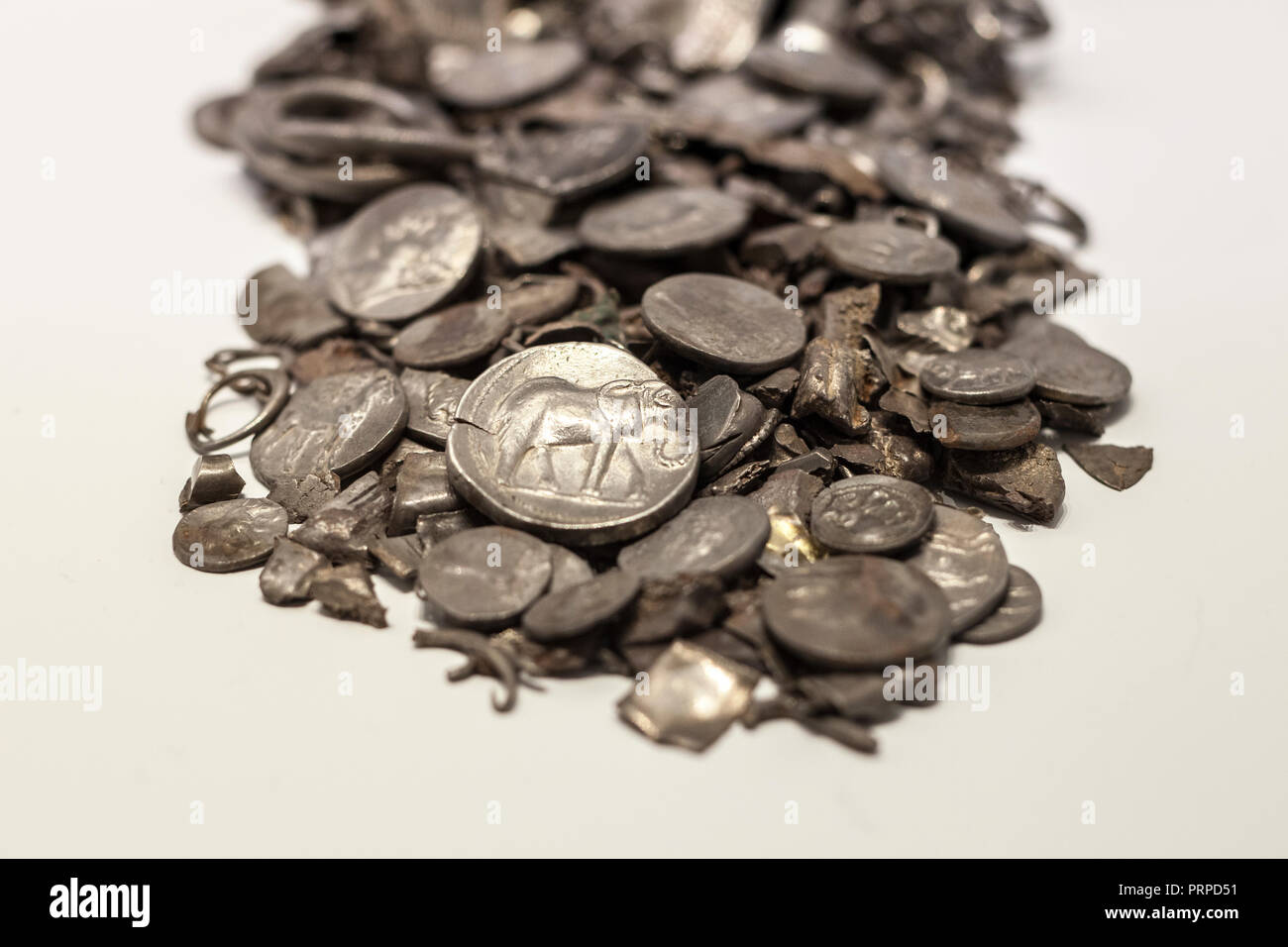 Malaga, Spain - Sept 21th, 2018: Hoard of Cerro Colorado, oldest coins ...