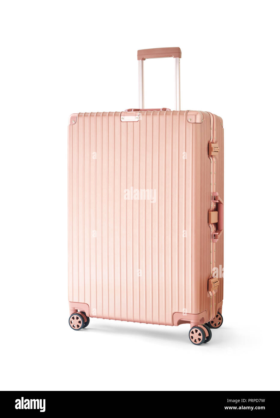 Light gold suitcase or luggage isolated on white background Stock Photo ...